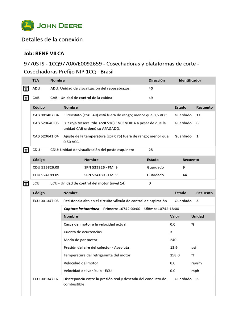 Códigos COSECHADORA 9770 RENE VILCA | PDF | Ingeniería mecánica | Motor ...
