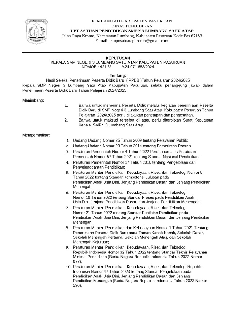 Konsideran-Sk PPDB 2022 2023 | PDF