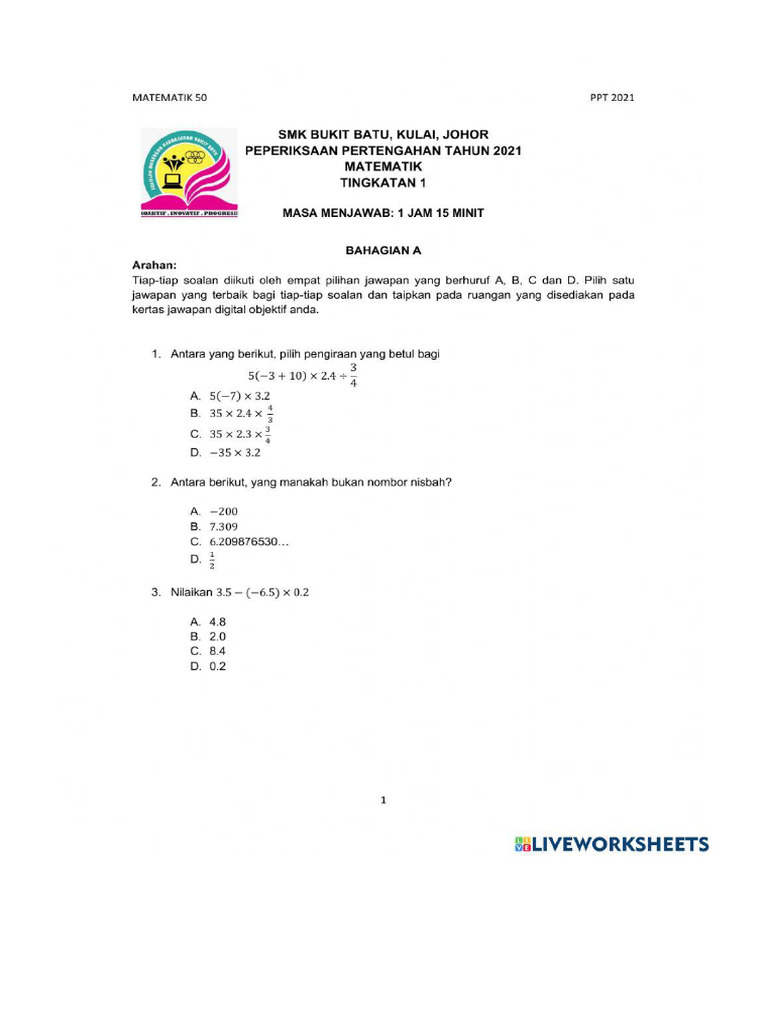 CTH Soalan PPT Math t1 | PDF