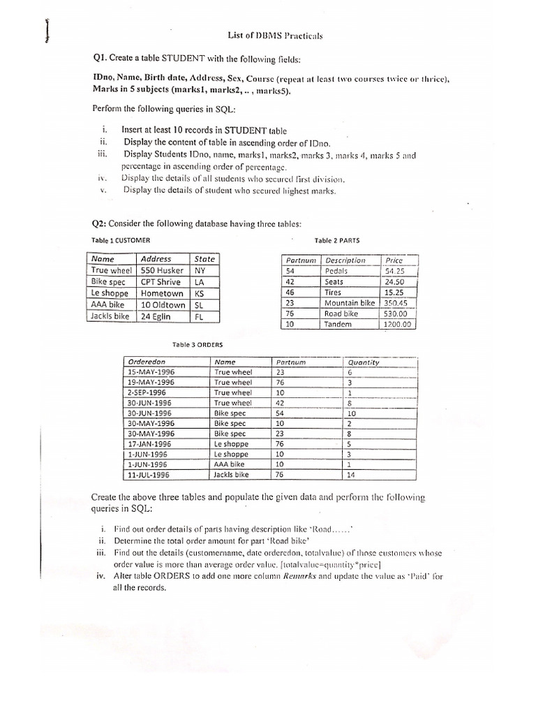 DBMS Practicals 2019 | PDF