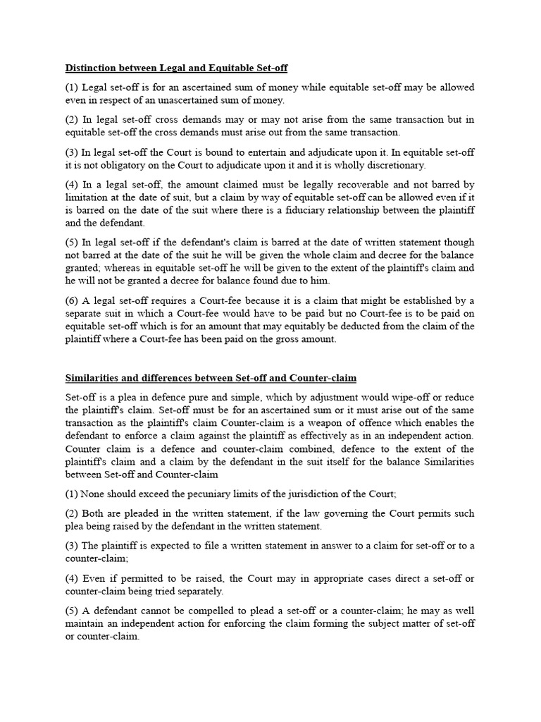 Set Off and Counter Claim | PDF | Set Off (Law) | Lawsuit