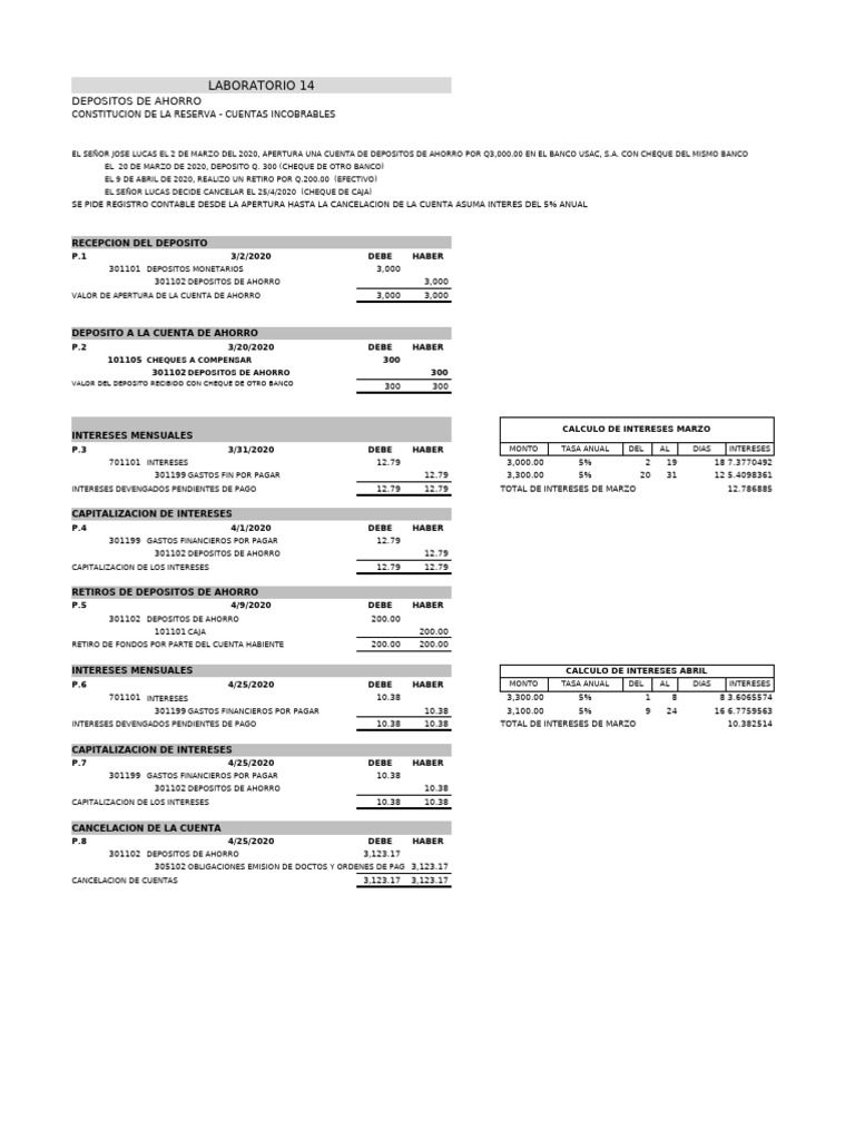 Ejercicios Del 14 Al19 Conta Bancaria | PDF | Interés | Bancos