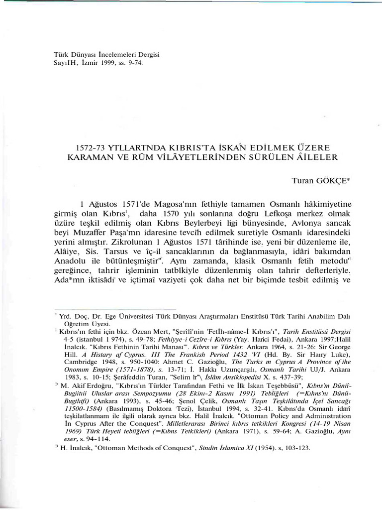 1572-73 YILLARINDA KIBRIS'TA __SKAN ED__LMEK __ZERE KARAMAN VE RUM V__L ...