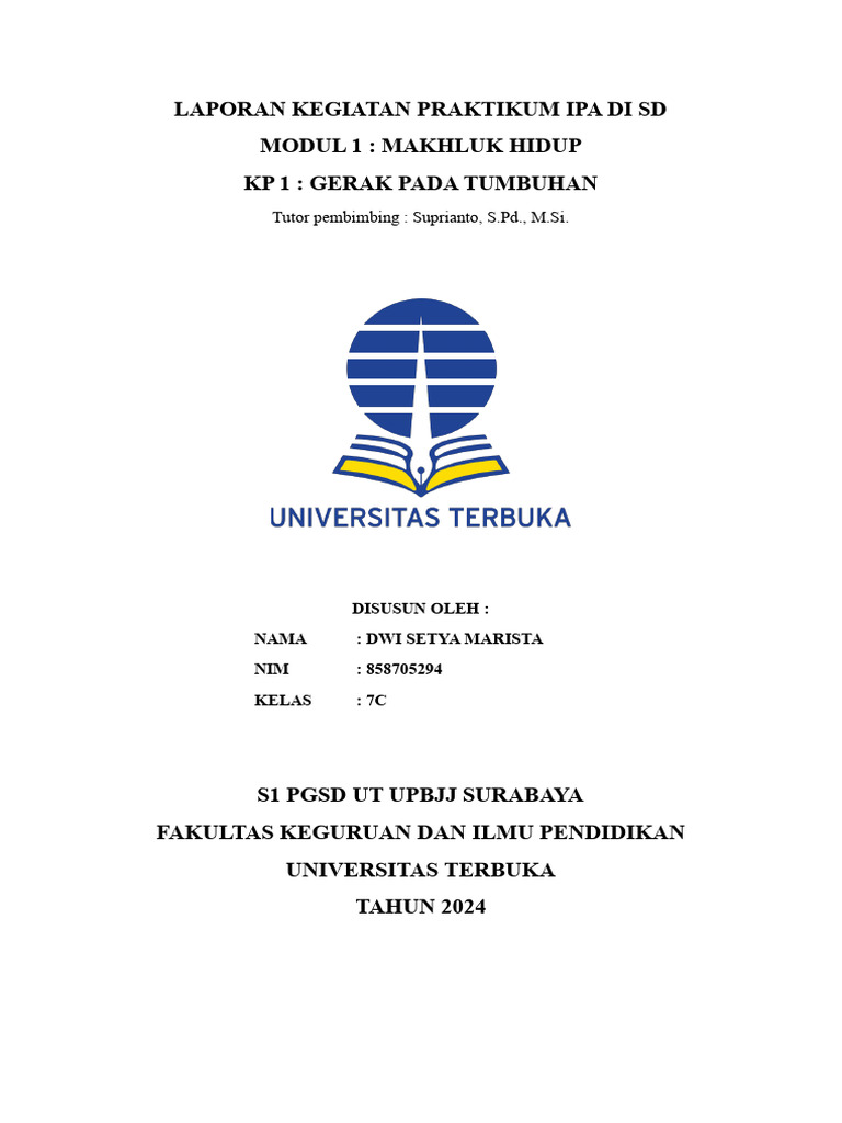 DWI SETYA MARISTA_PRAKTIKUM IPA_GERAK PADA TUMBUHAN_SIMBIOSIS_BUATAN DAN ALAMI | PDF