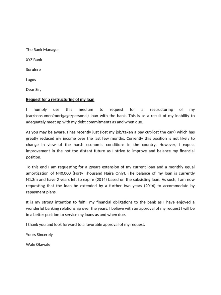 Loan Restructuring Request Letter | PDF