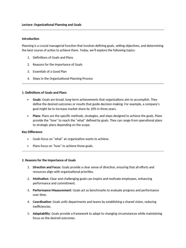 POM Lesson Goals N Plans | PDF | Goal | Strategic Planning