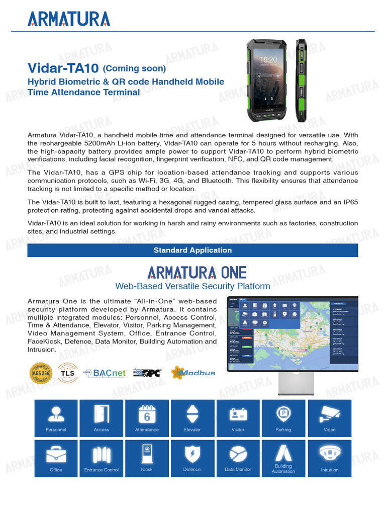 Vidar-TA10 Hybrid Biometric & QR Code Handheld Mobile Datasheet Armatura 202402 | PDF ...