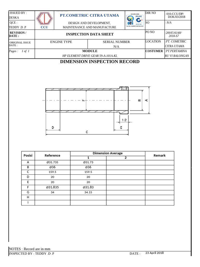 Dimension Record Pompa 4 | PDF