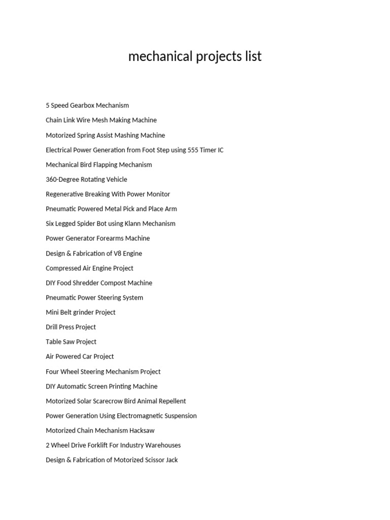 Mechanical Projects List | PDF | Machines | Robot