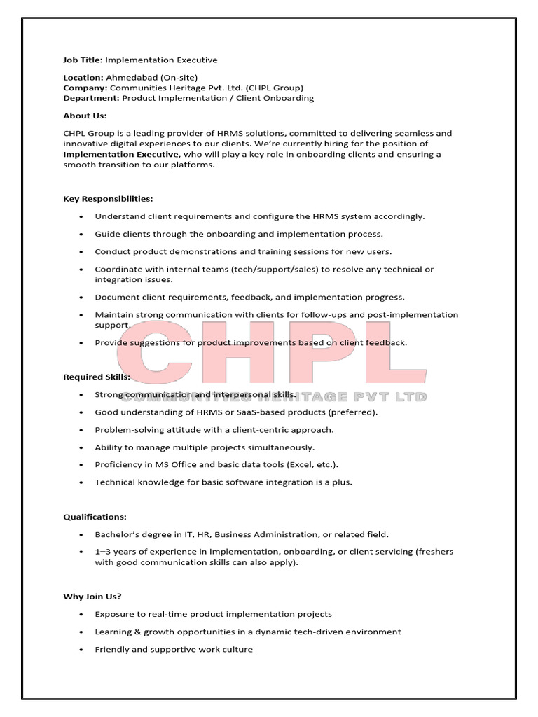 JD - Implementation Executive | PDF