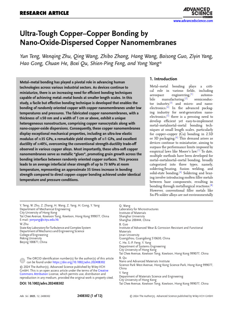 Ultra-Tough Copper-Copper Bonding by Nano-Oxide-Di | PDF | Transmission ...