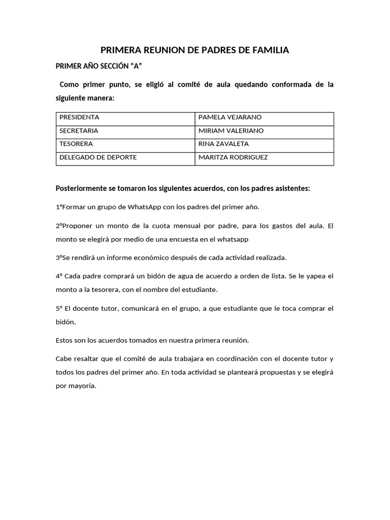 Primera Reunion de Padres de Familia | PDF