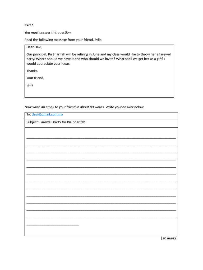 Soalan Emel Kertas 2 Bahasa Inggeris | PDF