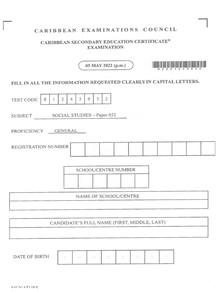CXC SubjectspastpapersCXCsocialstudiesSocial20Studies20Paper2003220MAY202022 PDF | PDF