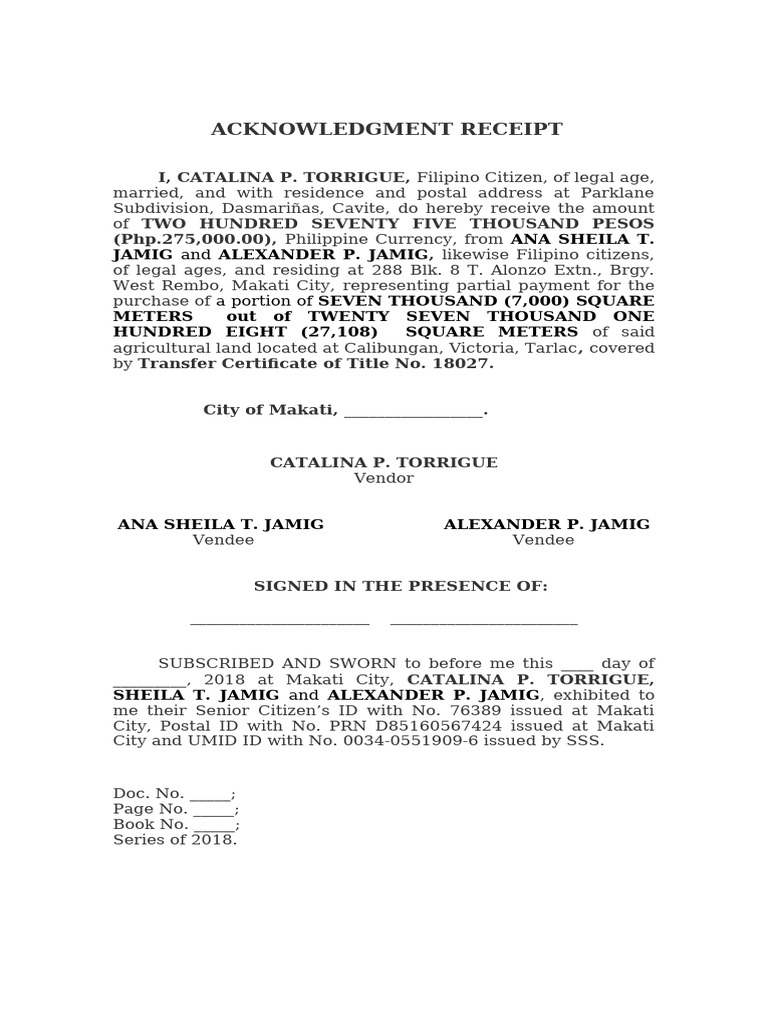 Ack Receipt Torrigue Portion | PDF