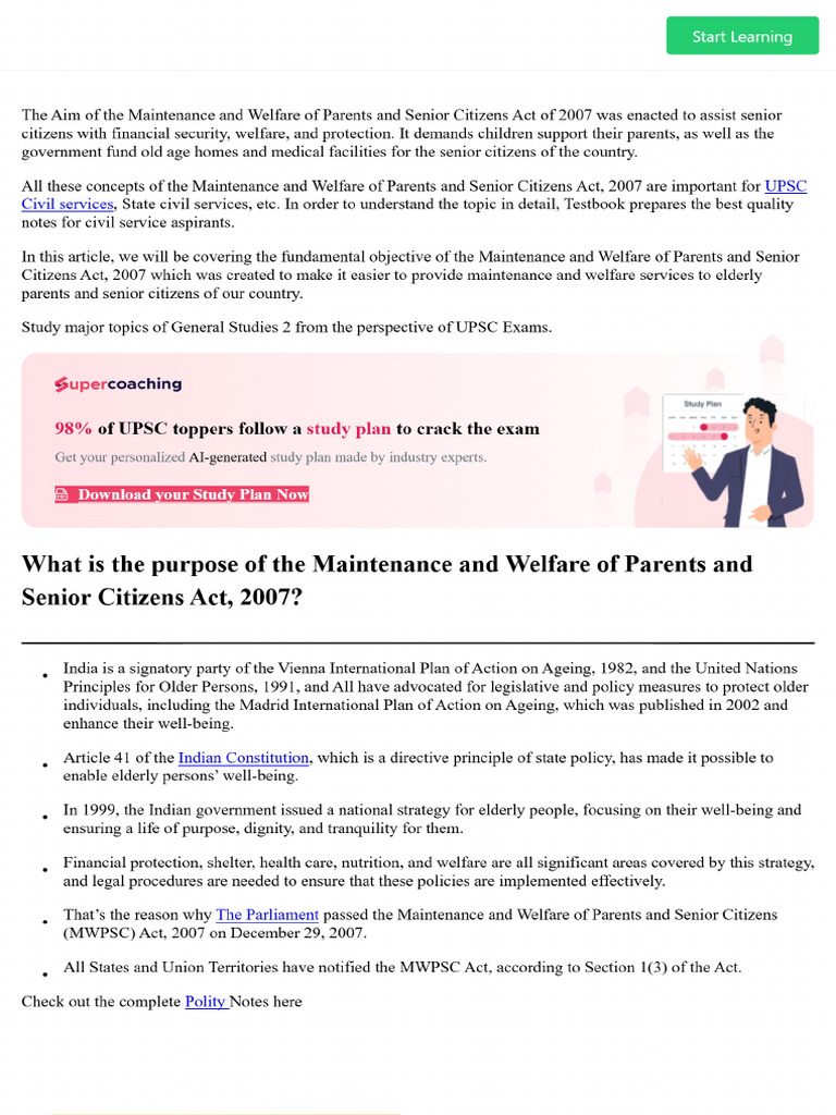 Maintenance and Welfare of Parents and Senior Citizens Act, 2007! | PDF