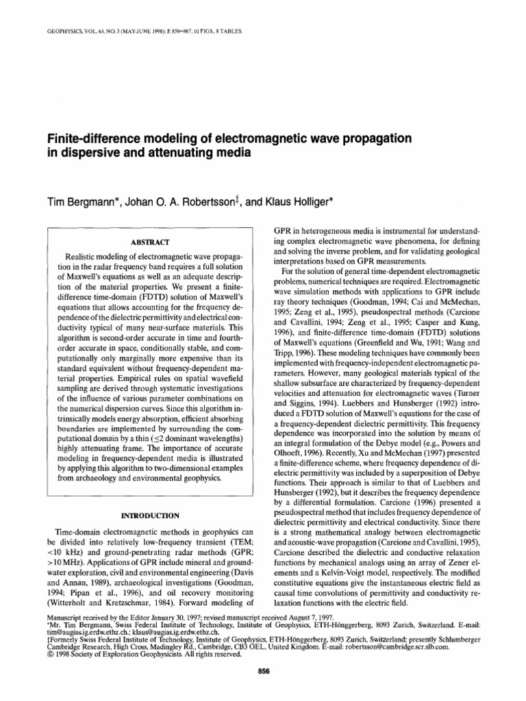 Finite Difference Modeling of Electromagnetic Wave Propagation in ...