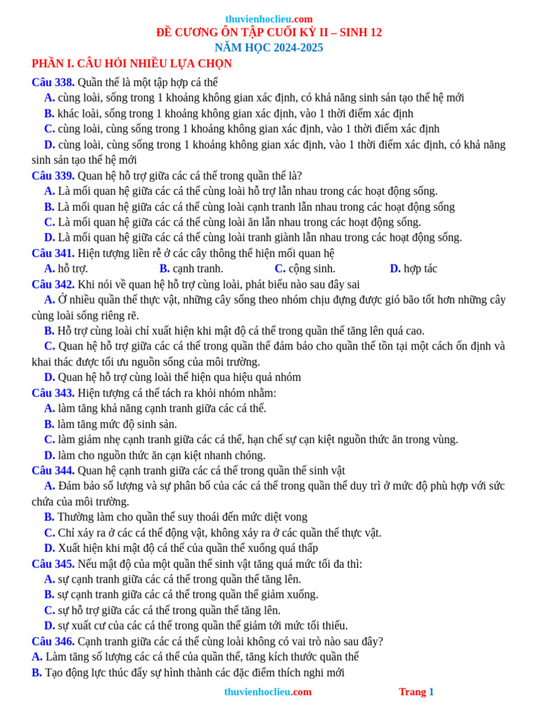 De Cuong On Tap Cuoi HK2 Sinh 12 CTST 24 25 | PDF