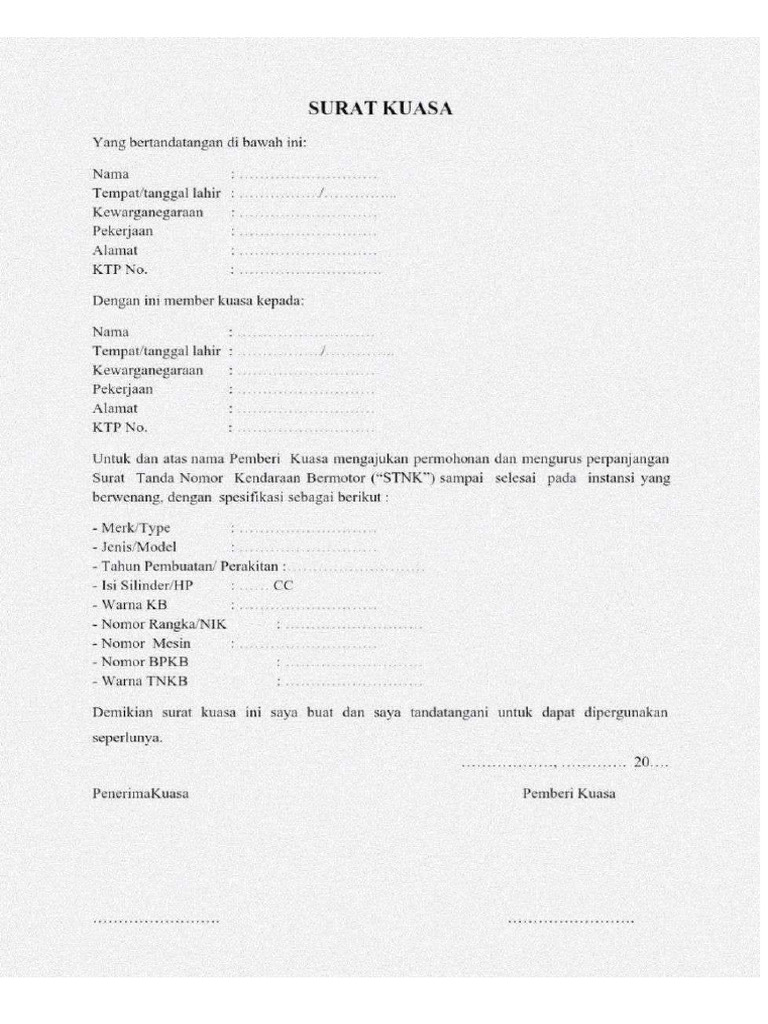 Contoh Surat Kuasa Pengurusan STNK | PDF