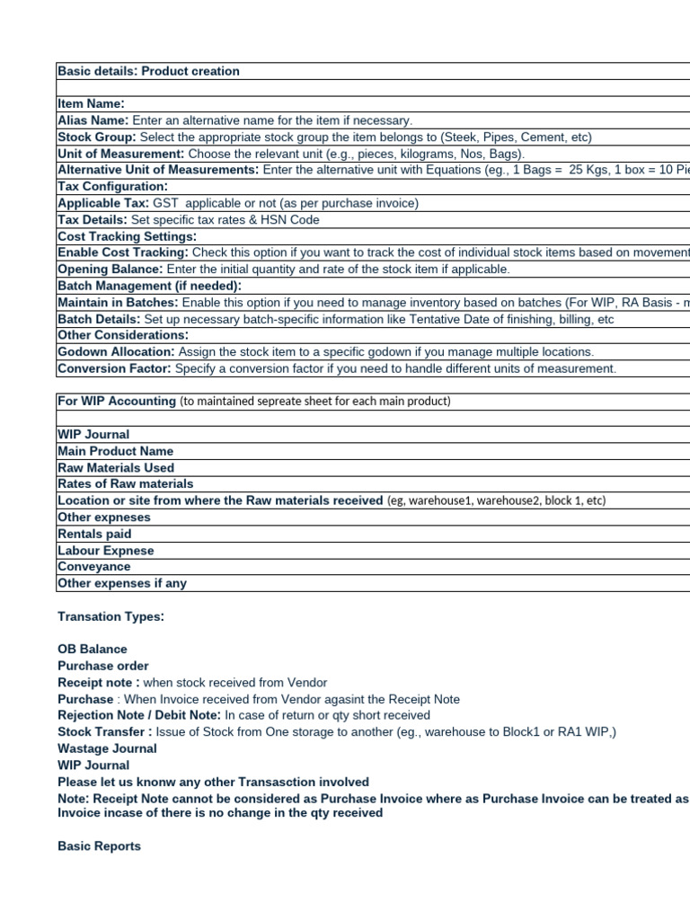 Tally Inventory Check List | PDF