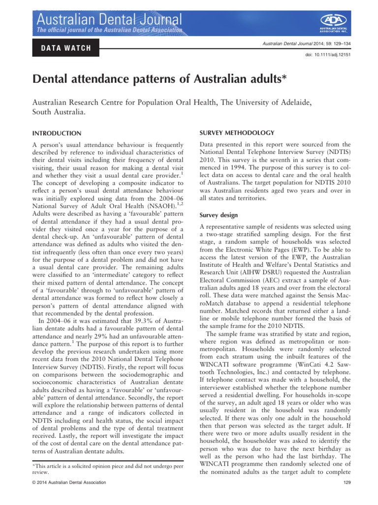 Australian Adult Dental Attendance Patterns | PDF | Sampling ...