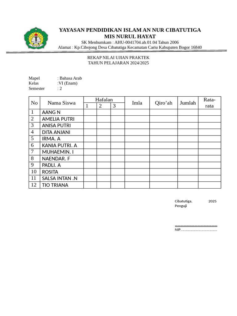 File Ujian Praktek Bahasa Arab | PDF