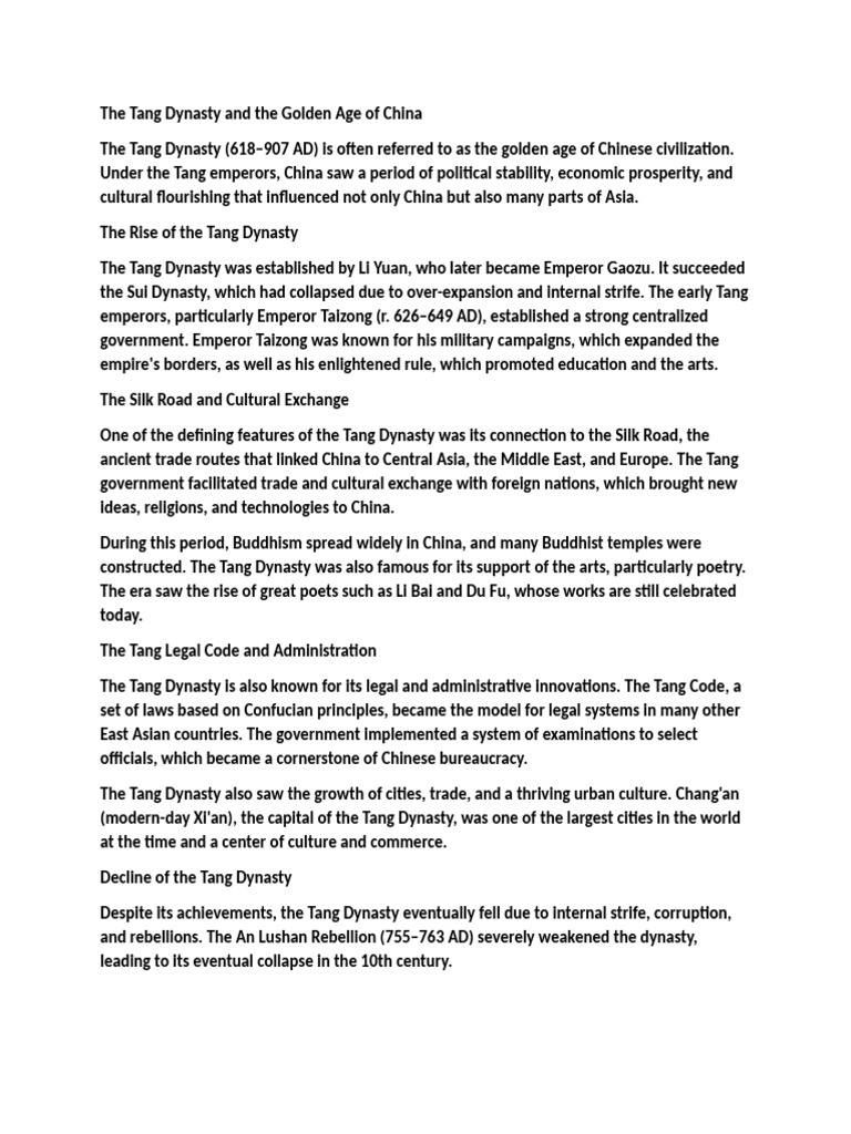 The Tang Dynasty and The Golden Age of China | PDF
