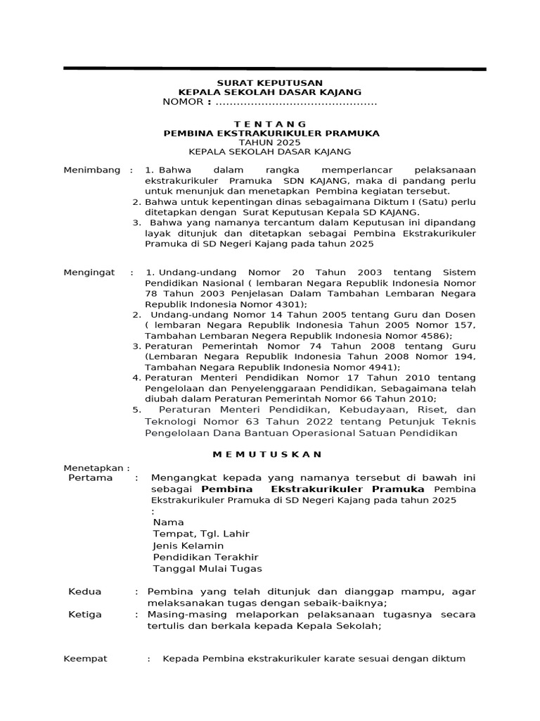 Sk-Pembina-Ekstrakurikuler-Pramuka-Sd Tahun-2025 | PDF