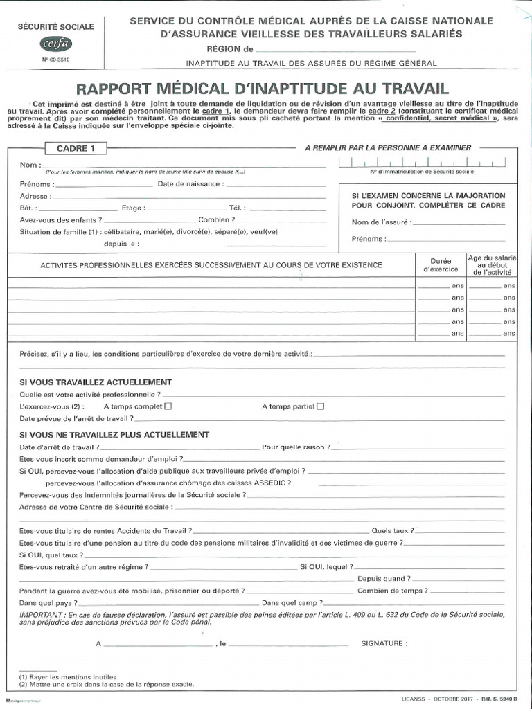 Imprimé Inaptitude Au Travail | PDF