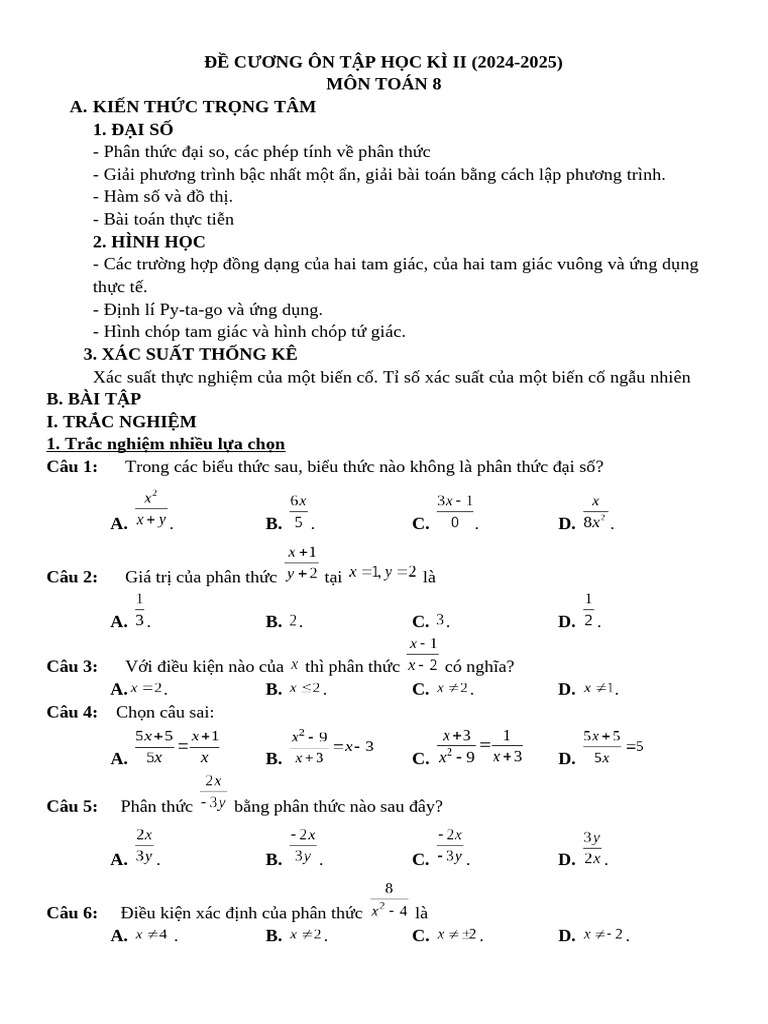 De Cuong On Tap Toan 8 Hk2 | PDF
