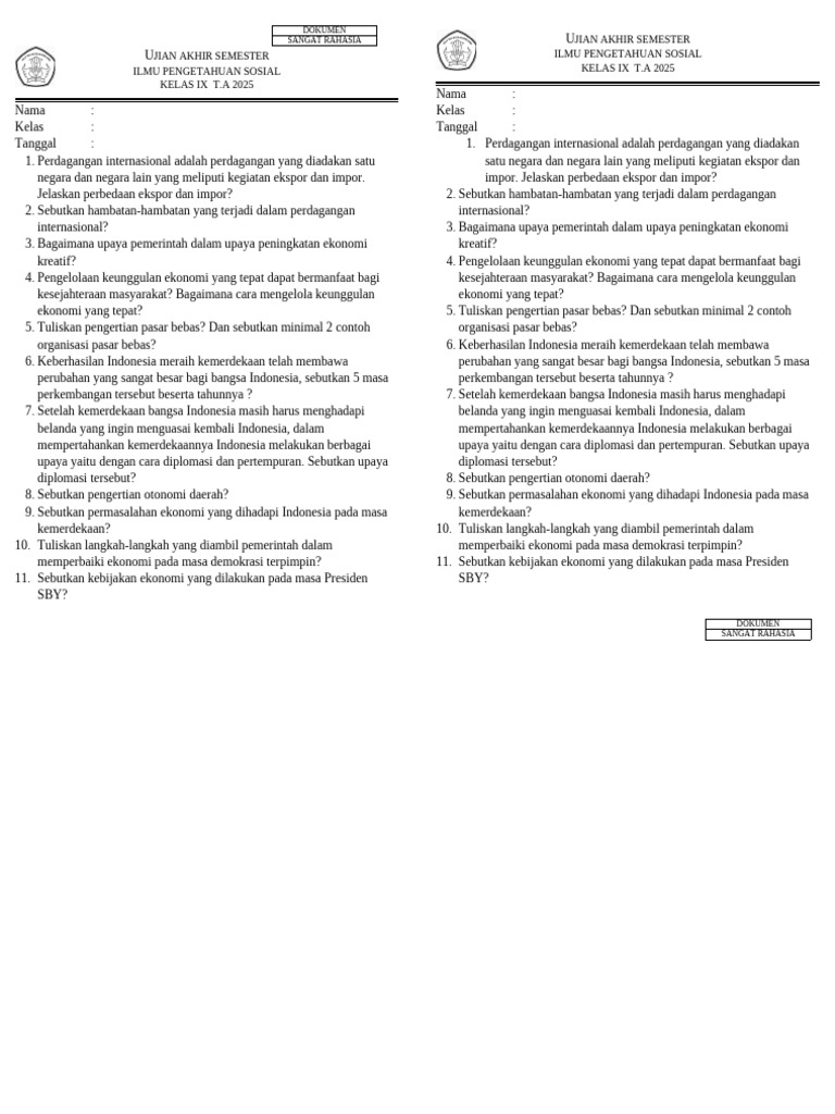 SOAL Akhir Ips S.2 KELAS 9 | PDF