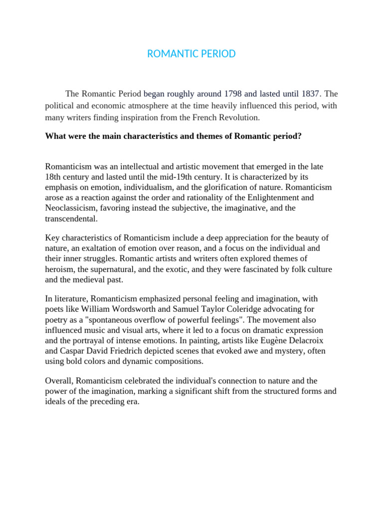 Characteristics of Romanticism Explained | PDF