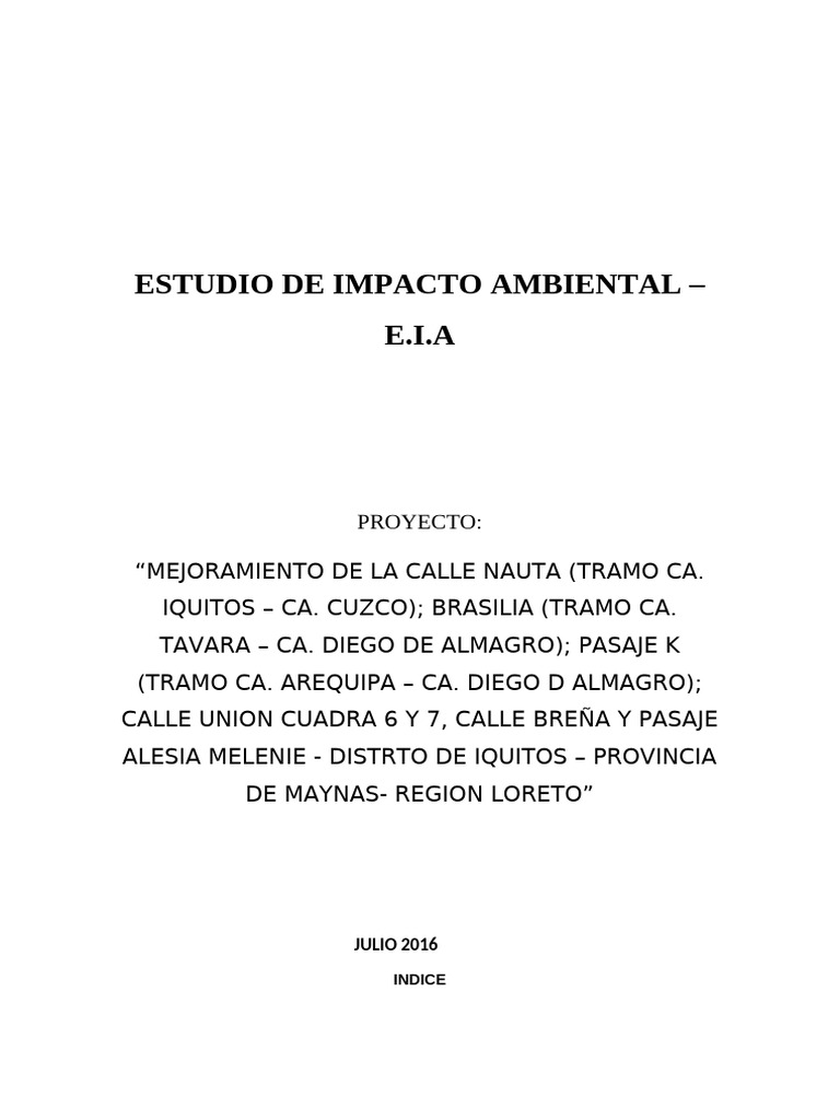 EIA Mejoramiento Calle Nauta Iquitos | PDF | Evaluación de impacto ...