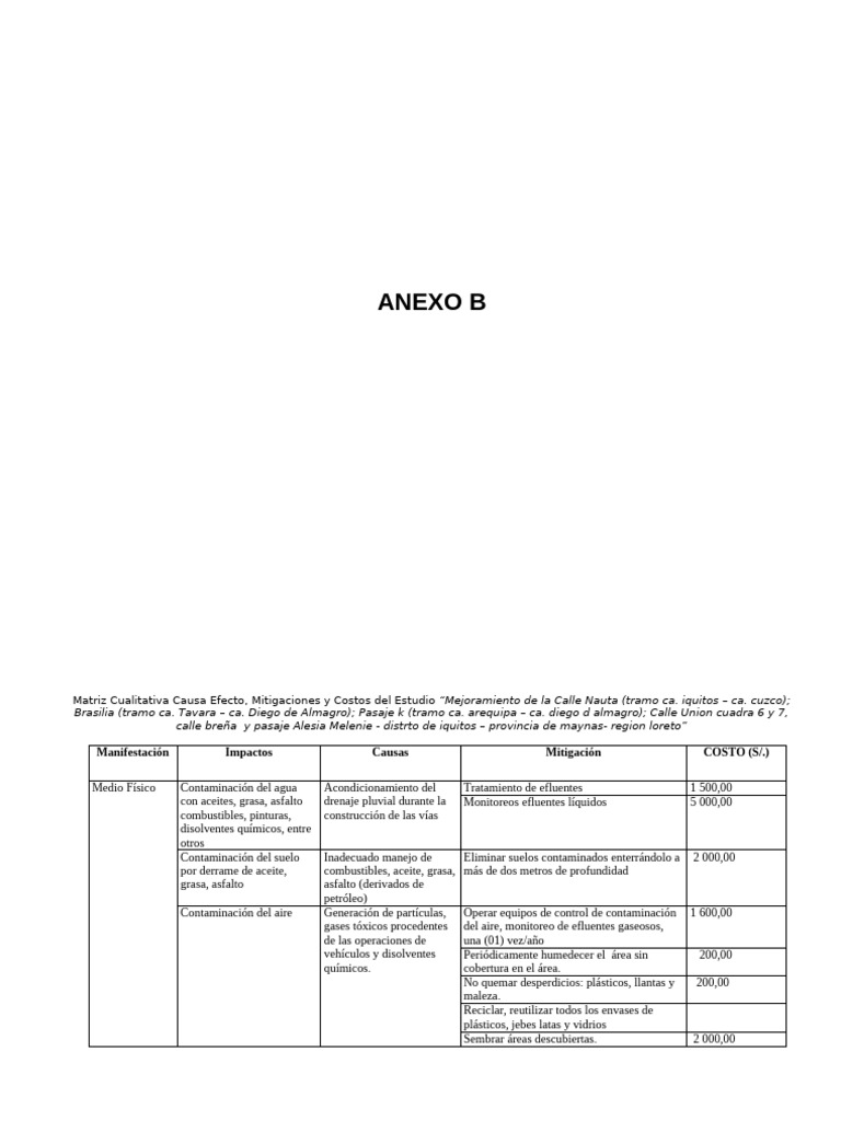 Anexo B EIA. Nauta | PDF | Contaminación | Residuos