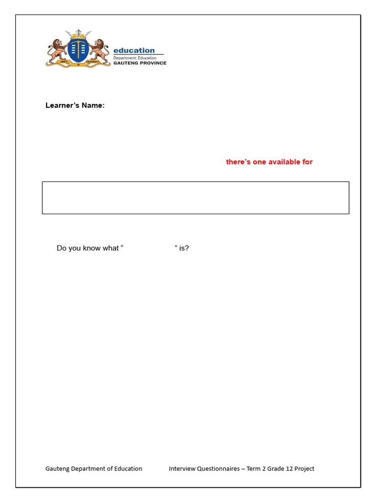 Annexure A - Interview Questionnaire GR 12 Term 2 Project | PDF