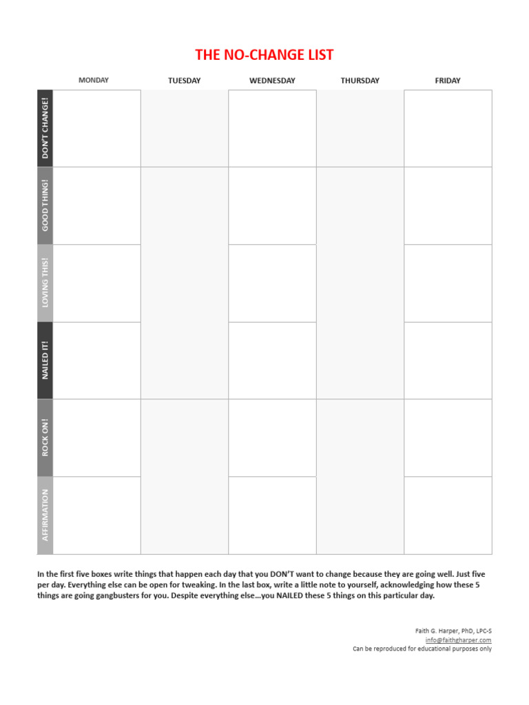 Daily No-Change List for Success | PDF
