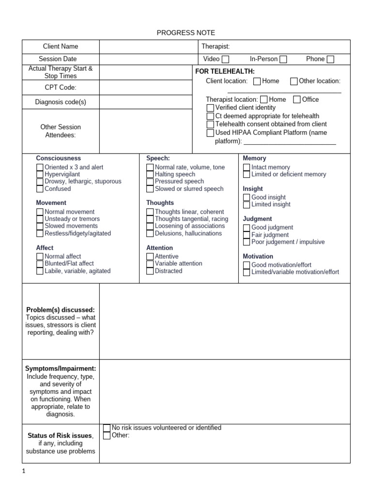 Griswold Progress Note Template M | PDF | Medical Diagnosis ...