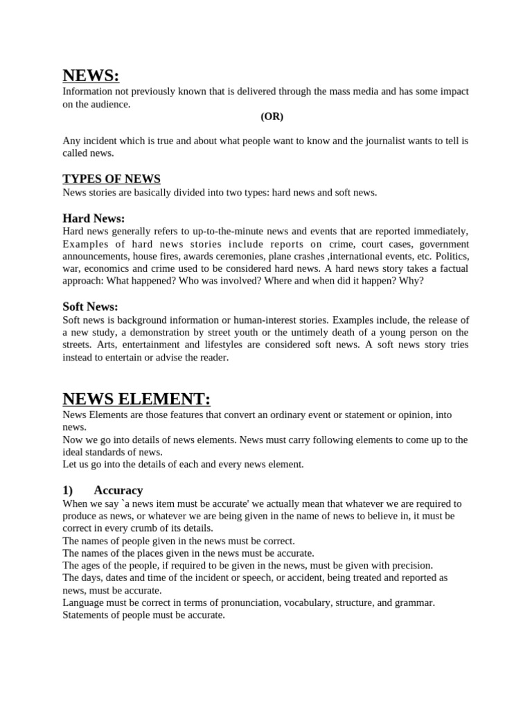 Understanding News Types and Elements | PDF | News | News Broadcasting