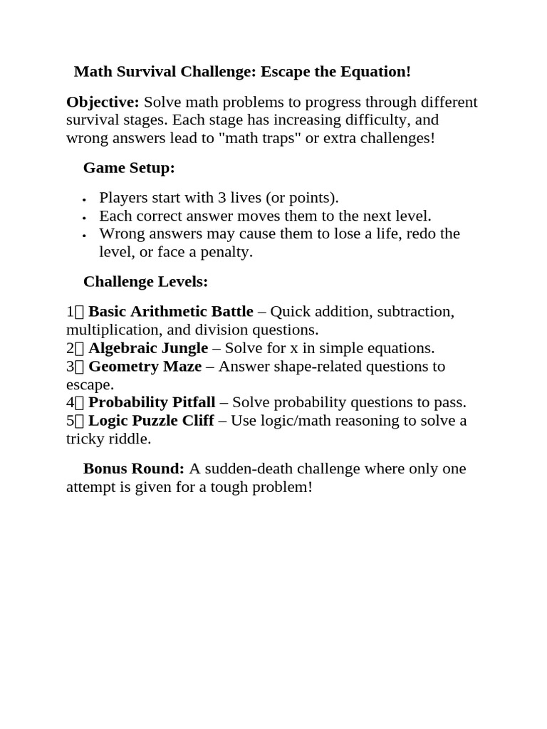 ? Math Survival Challenge | PDF