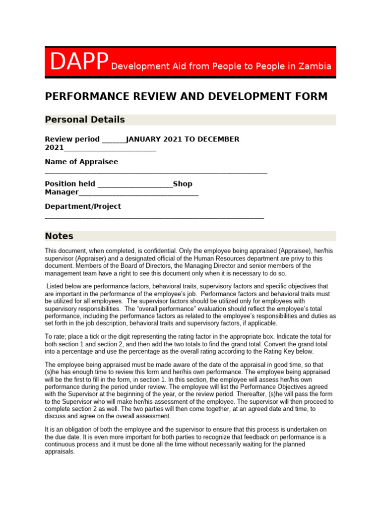 Performance Management Form - Shop Manager (2020) | PDF | Business ...