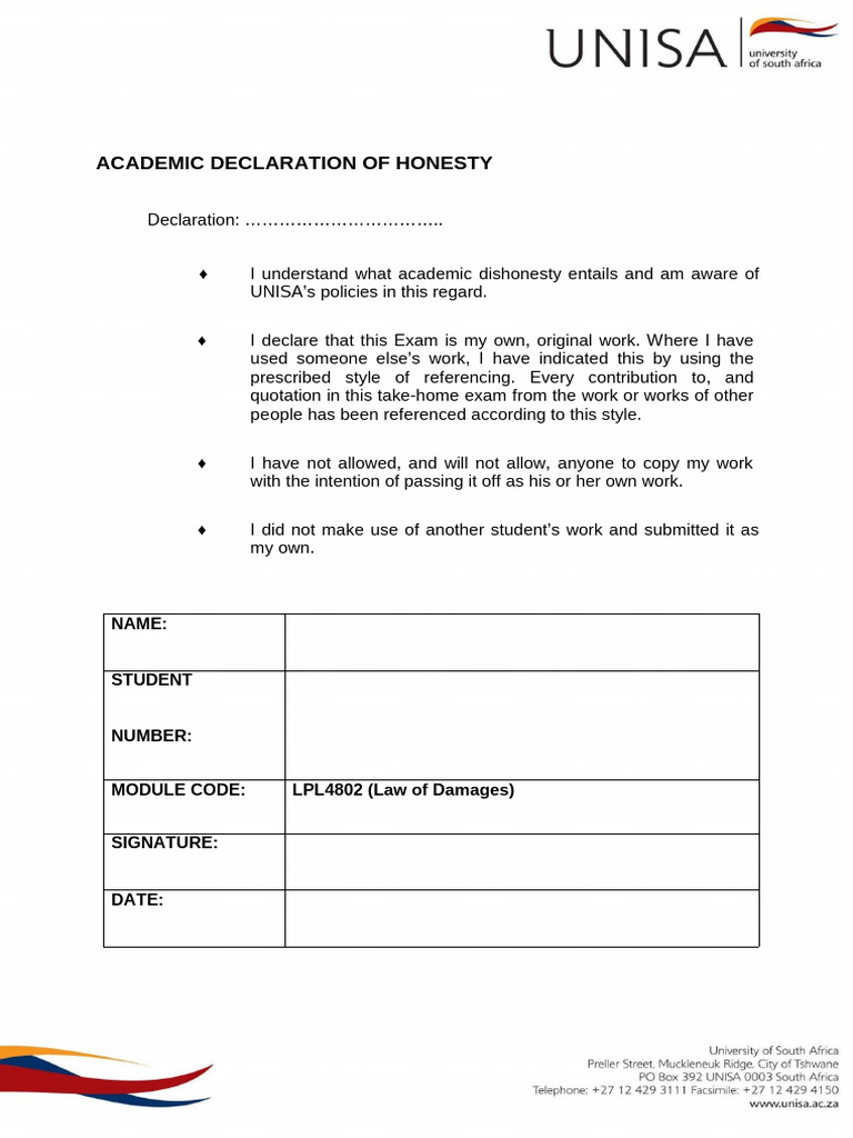 Academic Declaration of Honesty | PDF