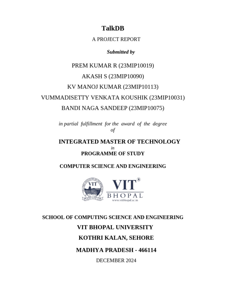 Project Report Format Int MTech | PDF | Databases | Usability
