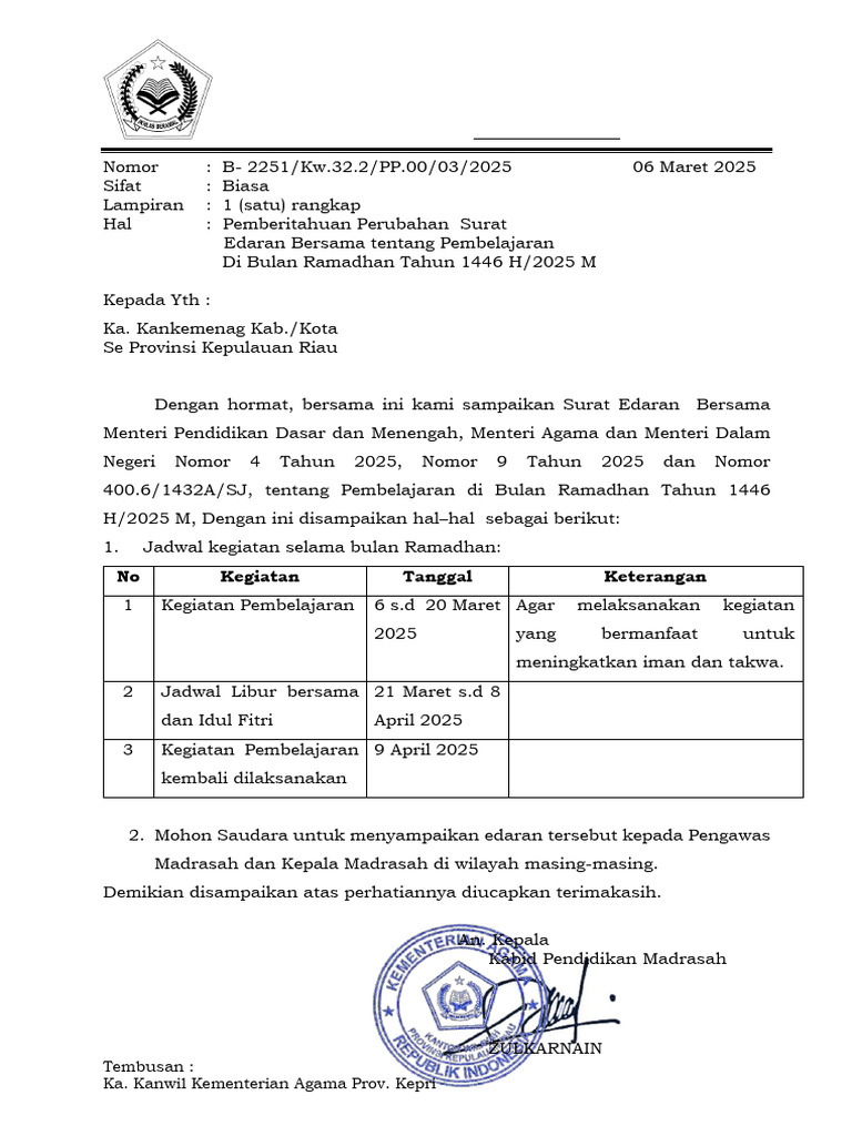 Revisi Surat Edaran Pembelajaran | PDF