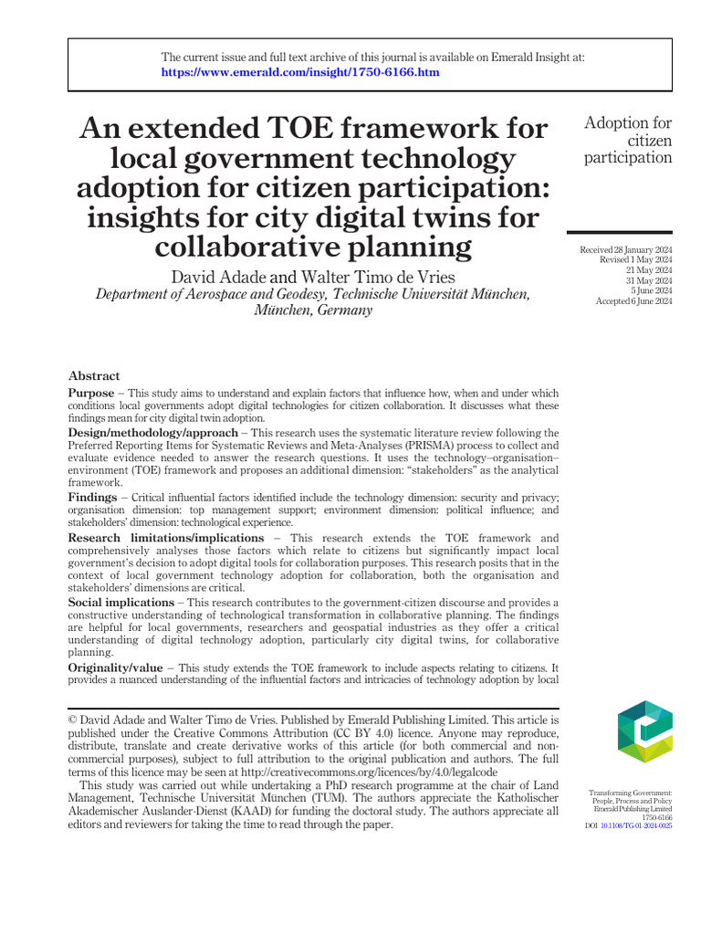 An Extended TOE Framework For | PDF | Systematic Review | E Government