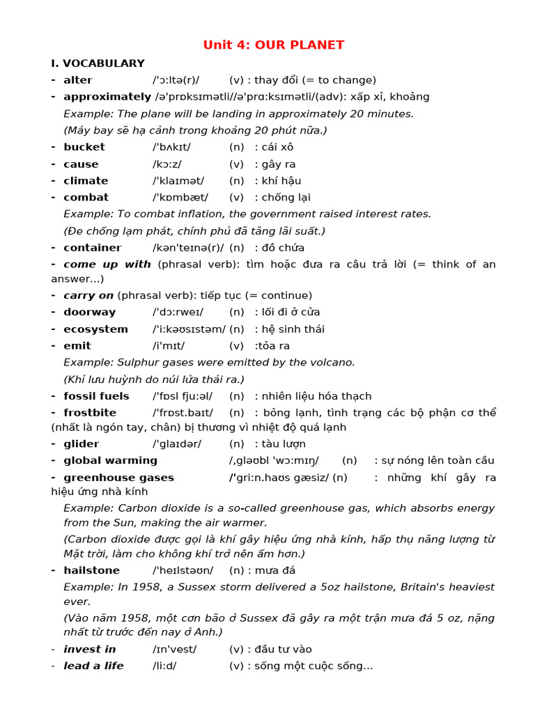 Unit 4 - OUR PLANET | PDF