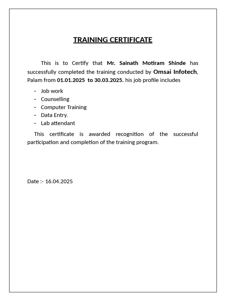 Training Certificate | PDF
