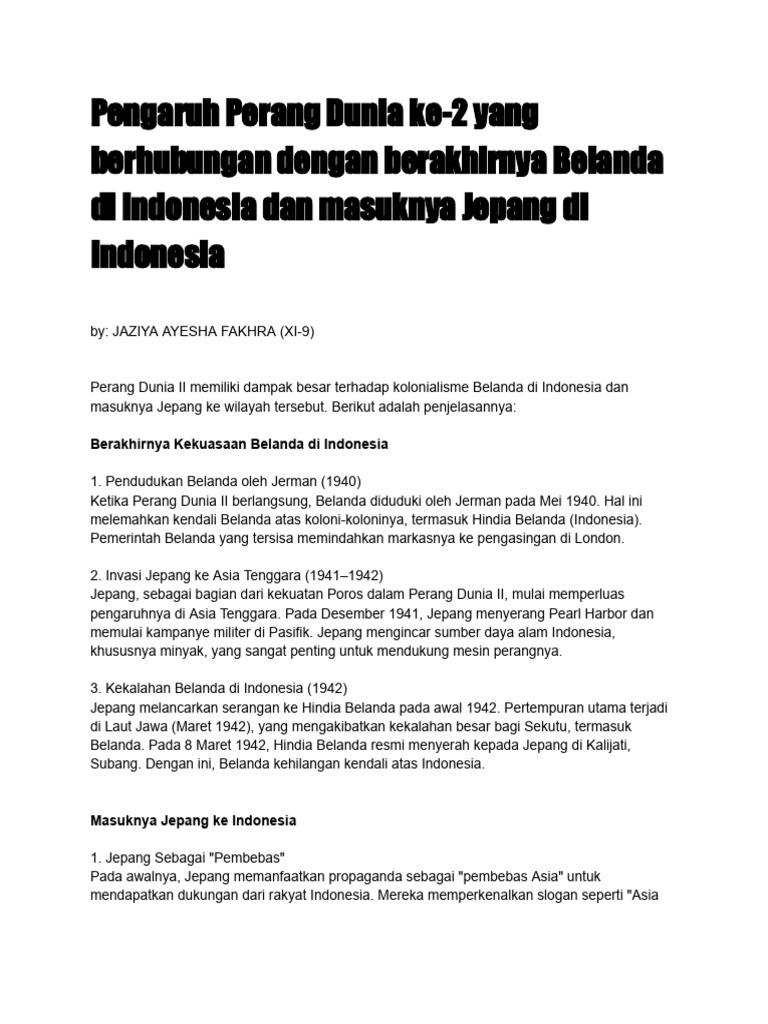 Perang Dunia Ke 2 Yang Berhubungan Dengan Berakhirnya Belanda Di ...