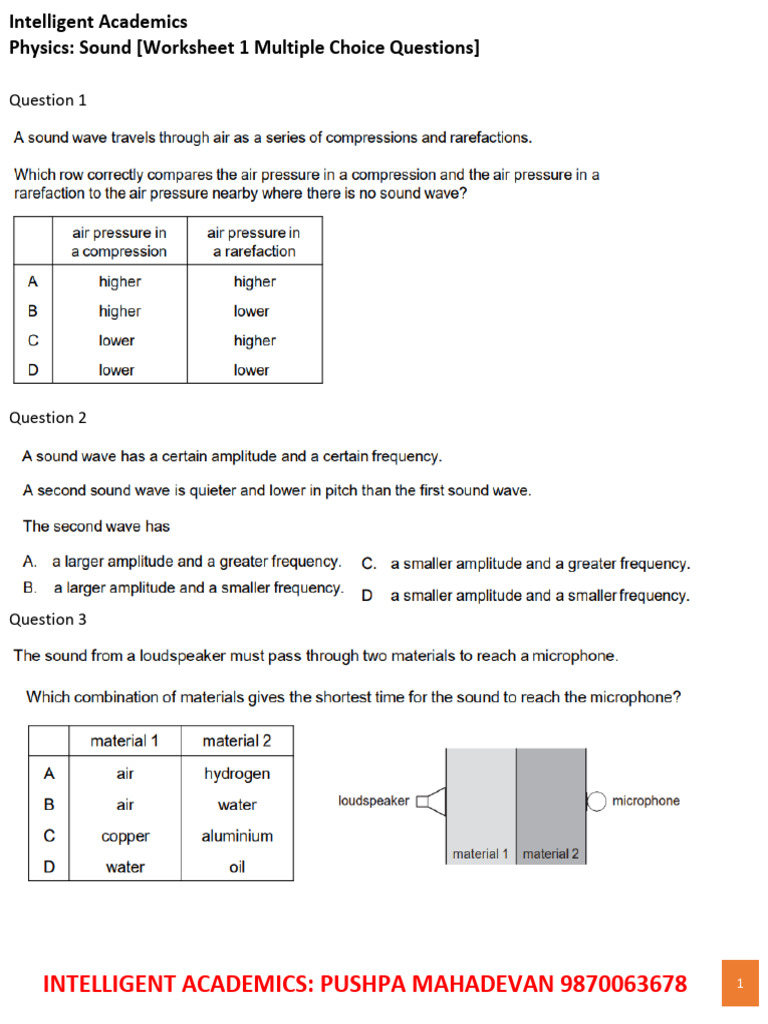 Physics Sound MCQ Worksheet | PDF