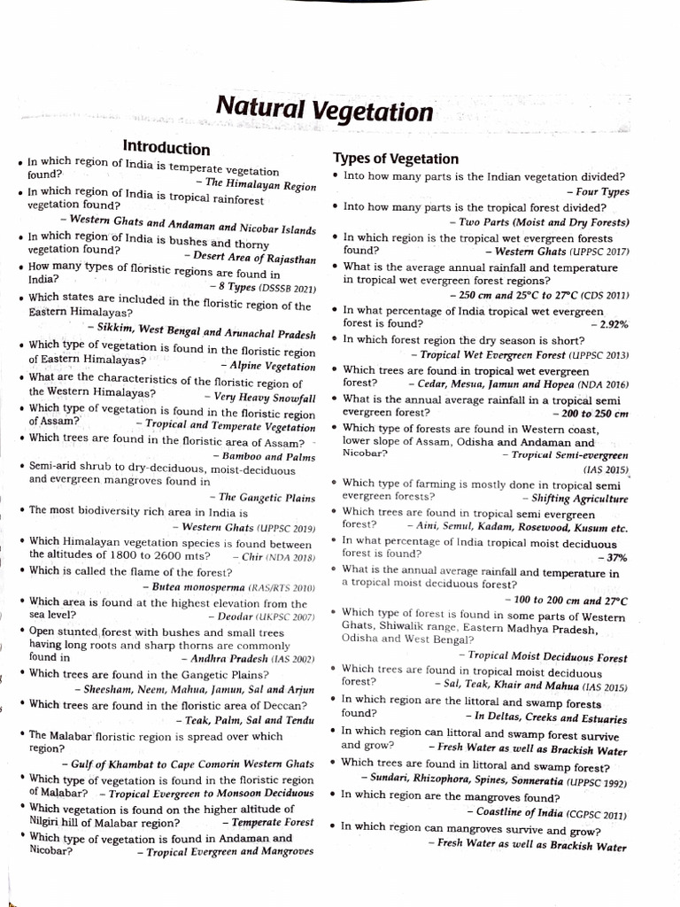 Types and Regions of Indian Vegetation | PDF | Forests | Agriculture