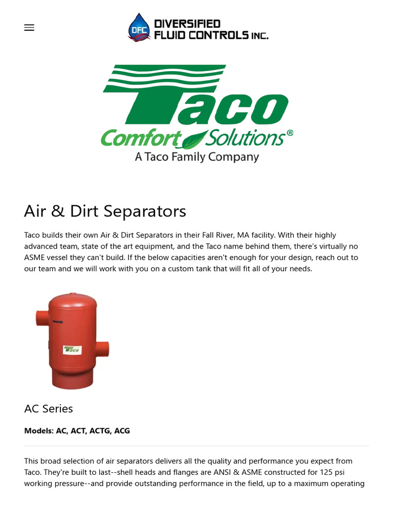 Taco Air & Dirt Separators Overview | PDF | Pump | Thermal Insulation